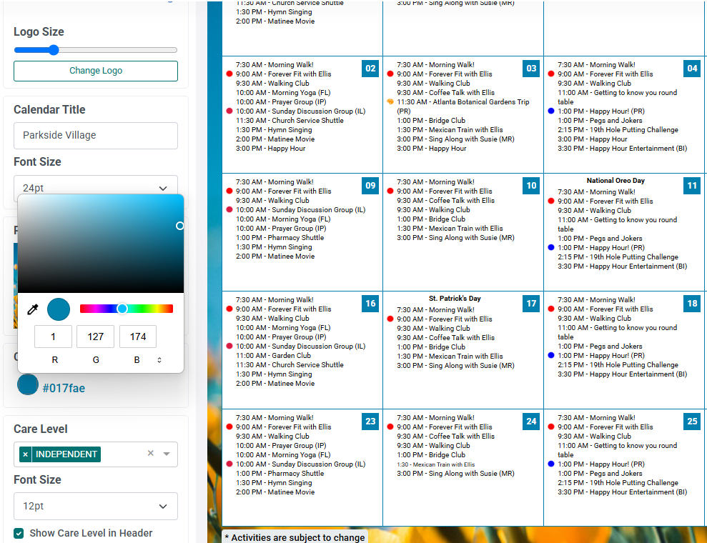 Customizing Monthly Calendars – TSOLife