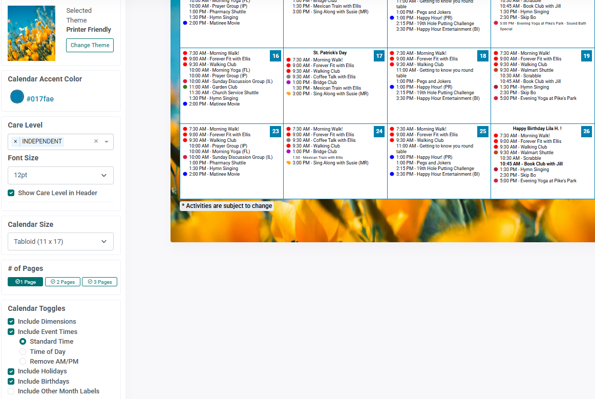 Customizing Monthly Calendars – TSOLife